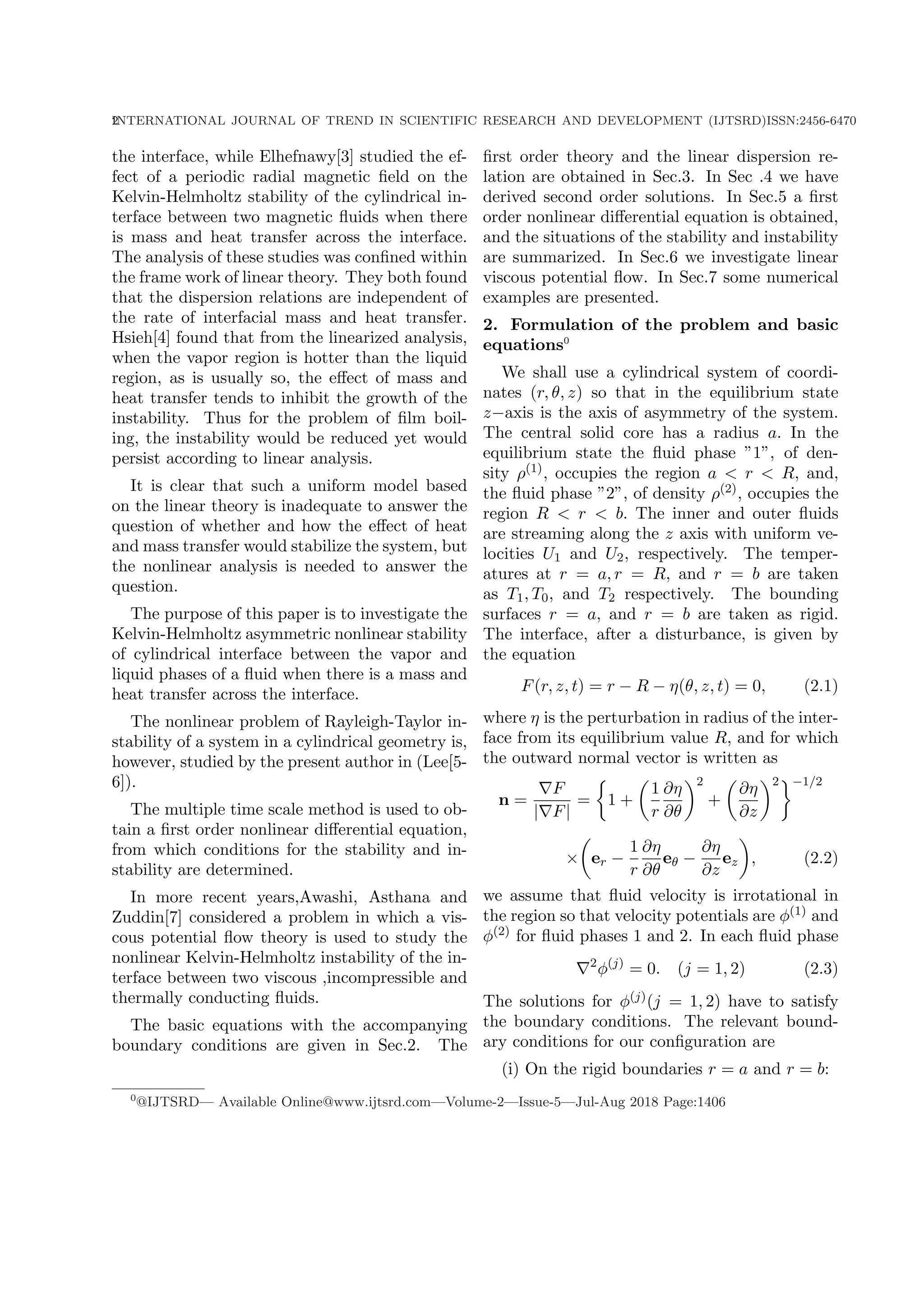 Nonlinear Asymmetric Kelvin-Helmholtz Instability Of Cylindrical Flow ...