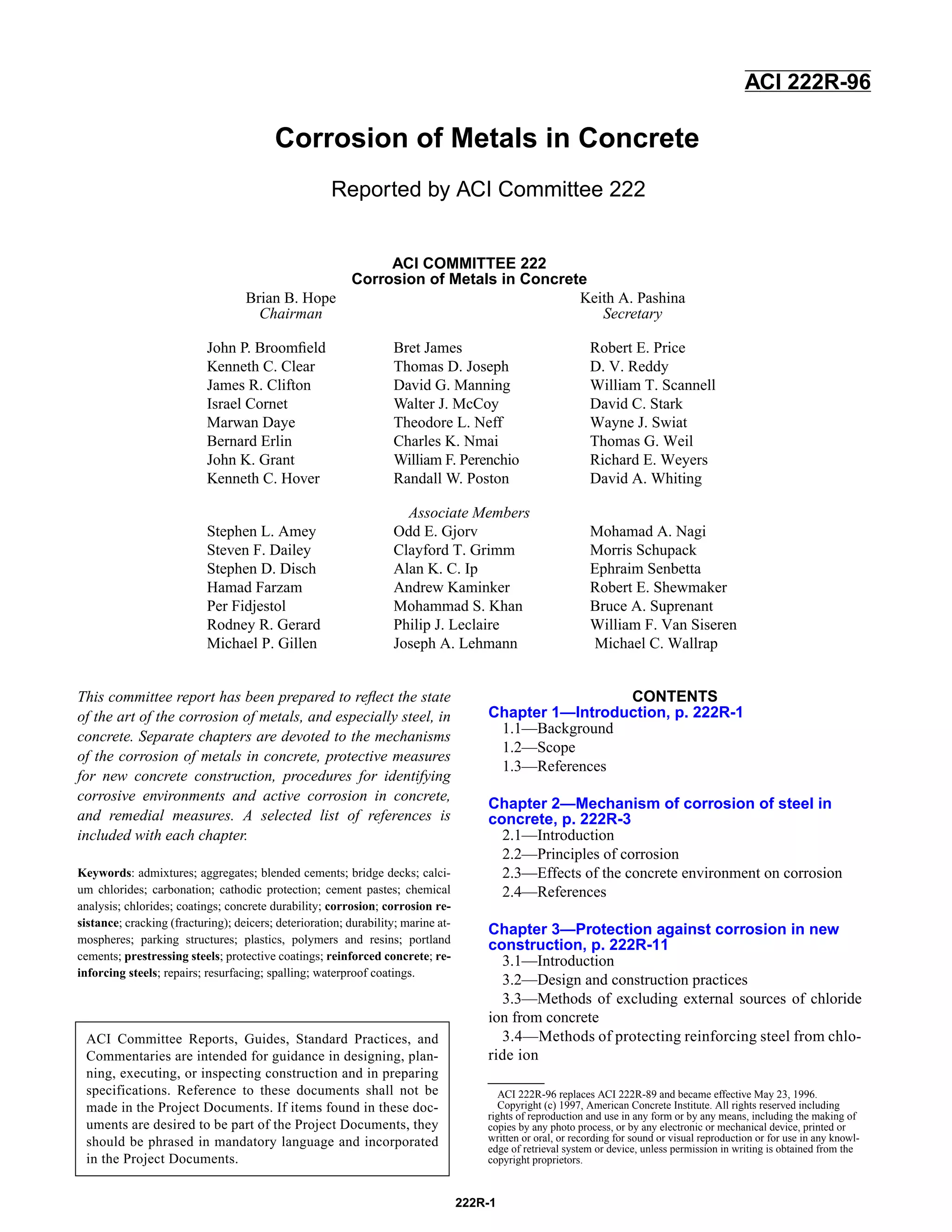 222 r 96 - corrosion of metals in concrete | PDF