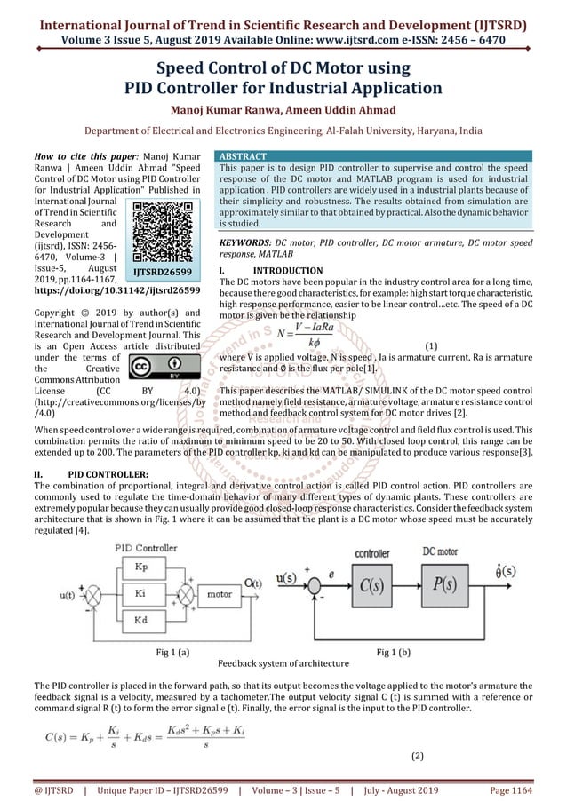 Speed Control Of Dc Motor Using Pid Controller For Industrial Application