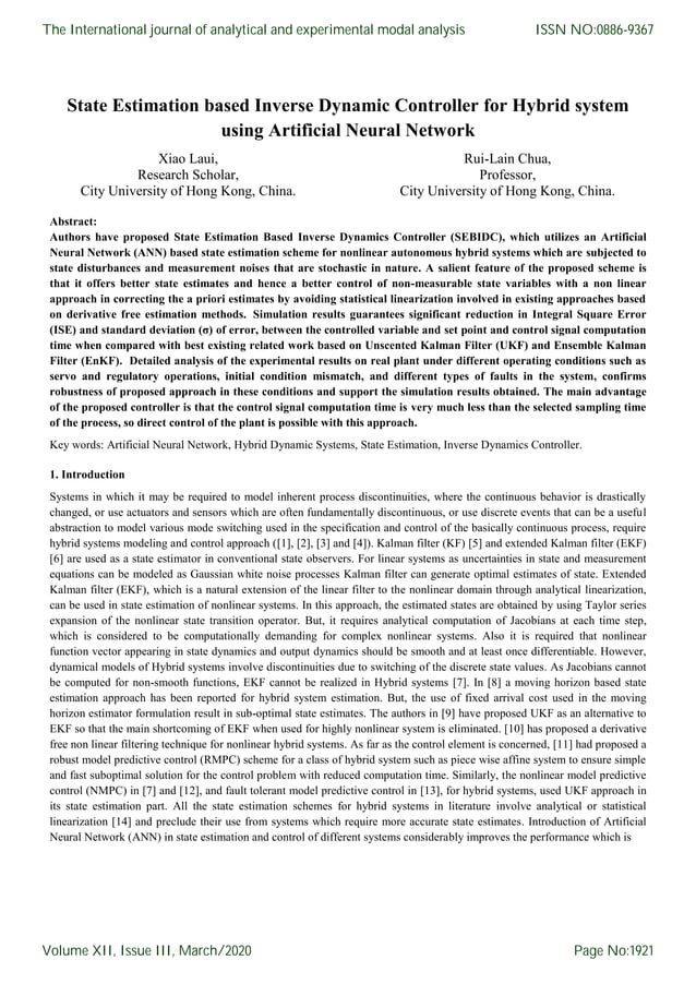 State Estimation based Inverse Dynamic Controller for Hybrid system using Artificial Neural ...
