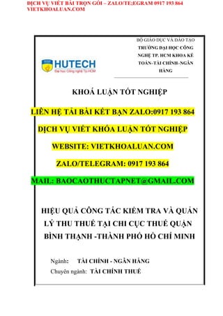 Khóa Luận: Kiểm tra và quản lý thu thuế tại đội Chi Cục Thuế, 9 ĐIỂM | PDF