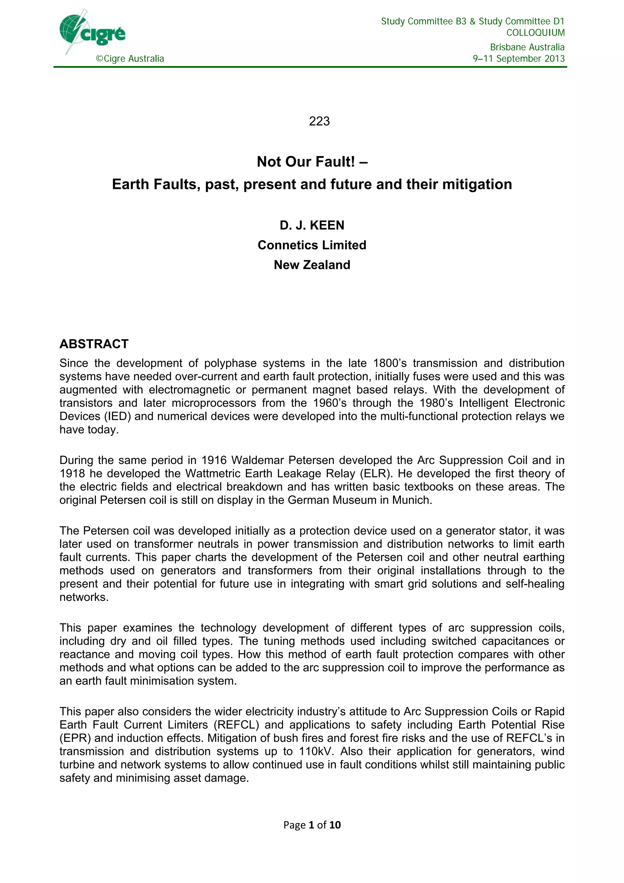 Not our fault! - earth faults, past, present, and future, and their ...