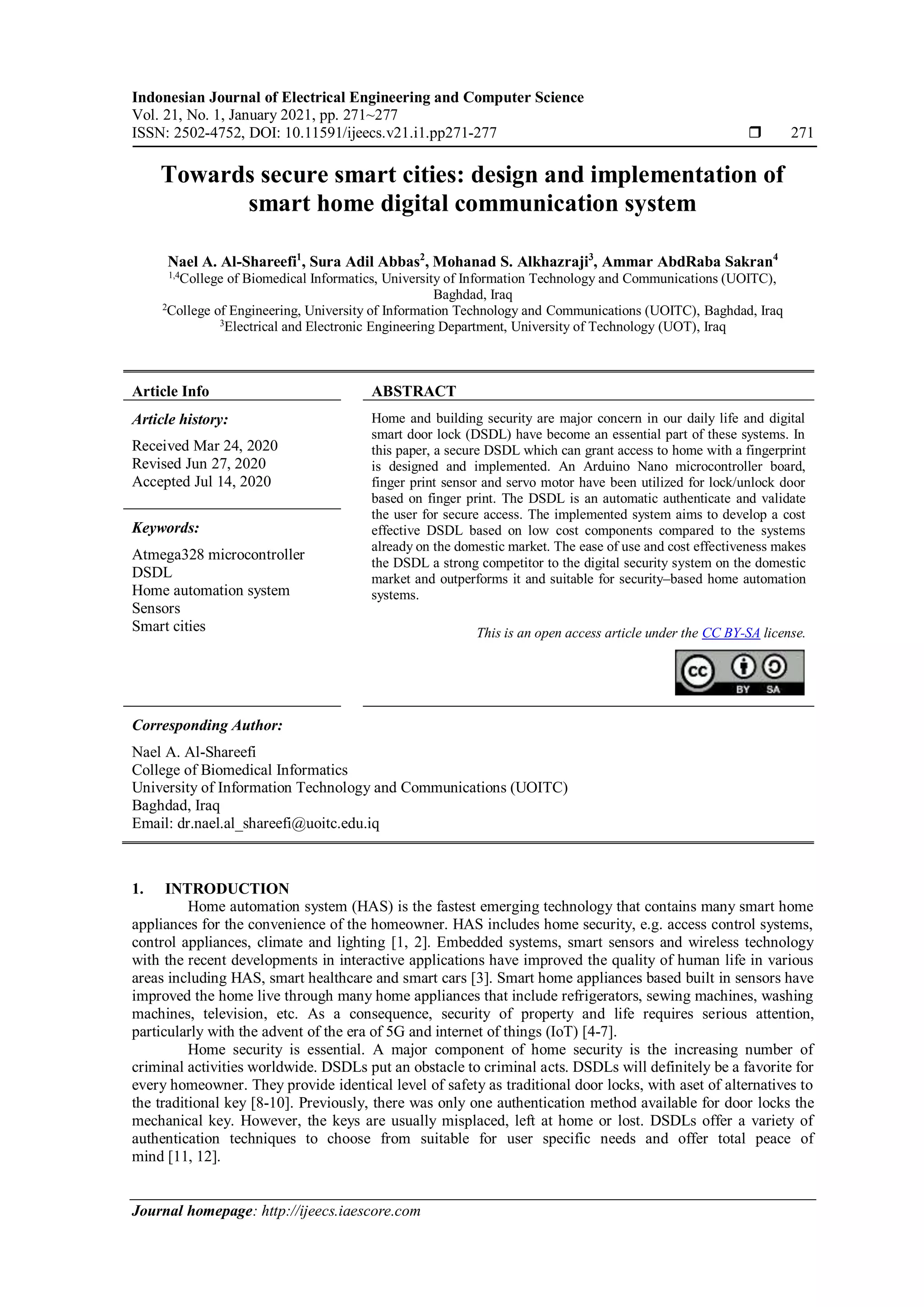 Towards Secure Smart Cities Design And Implementation Of Smart Home