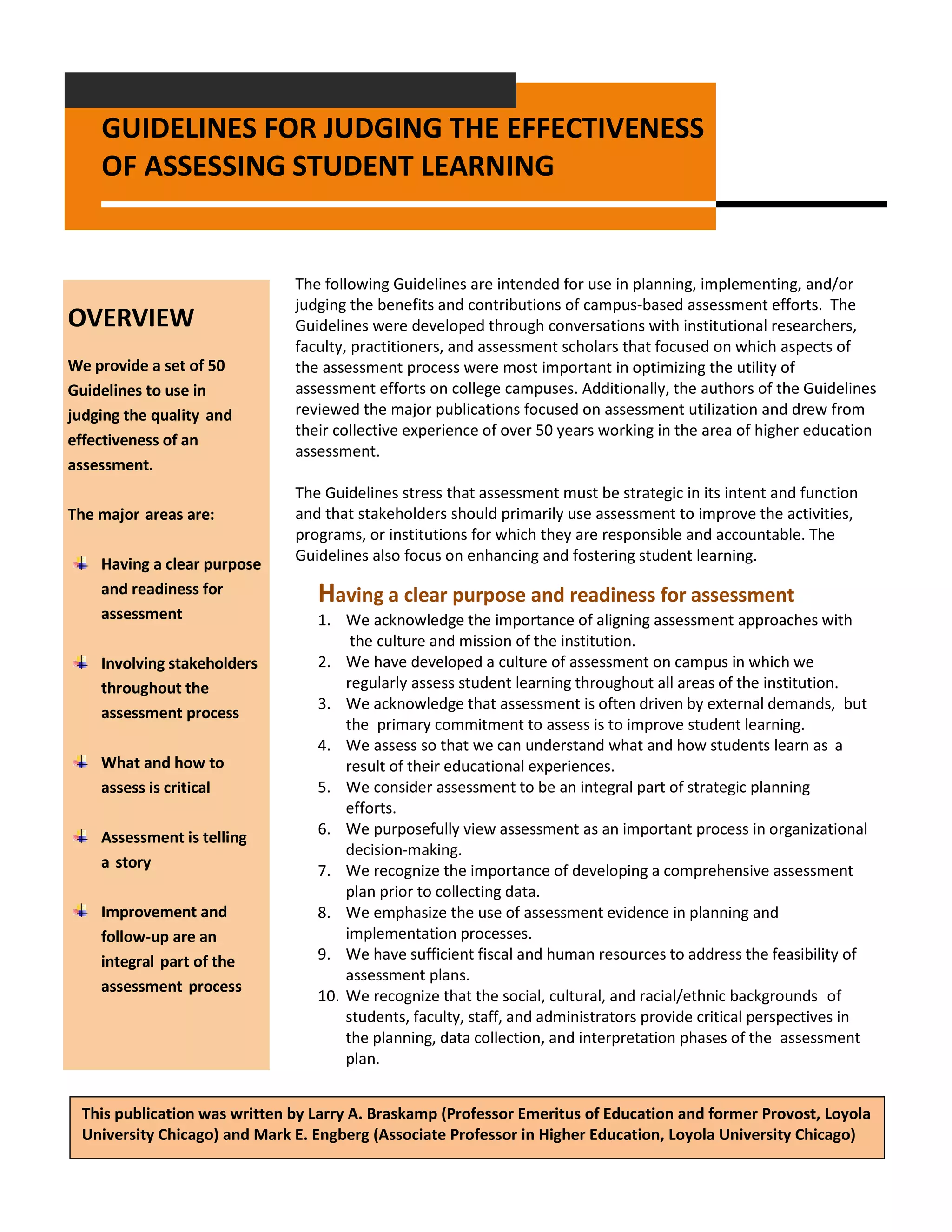 Guidelines for Assessing Learning-Braskamp | PDF