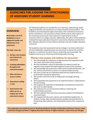 Guidelines for Assessing Learning-Braskamp | PDF