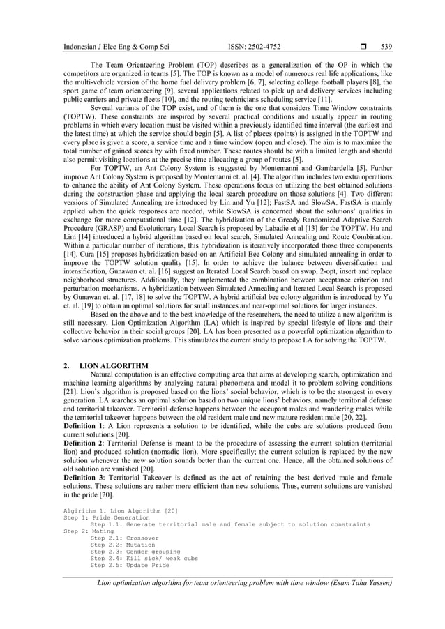 Lion Optimization Algorithm For Team Orienteering Problem With Time Window Pdf