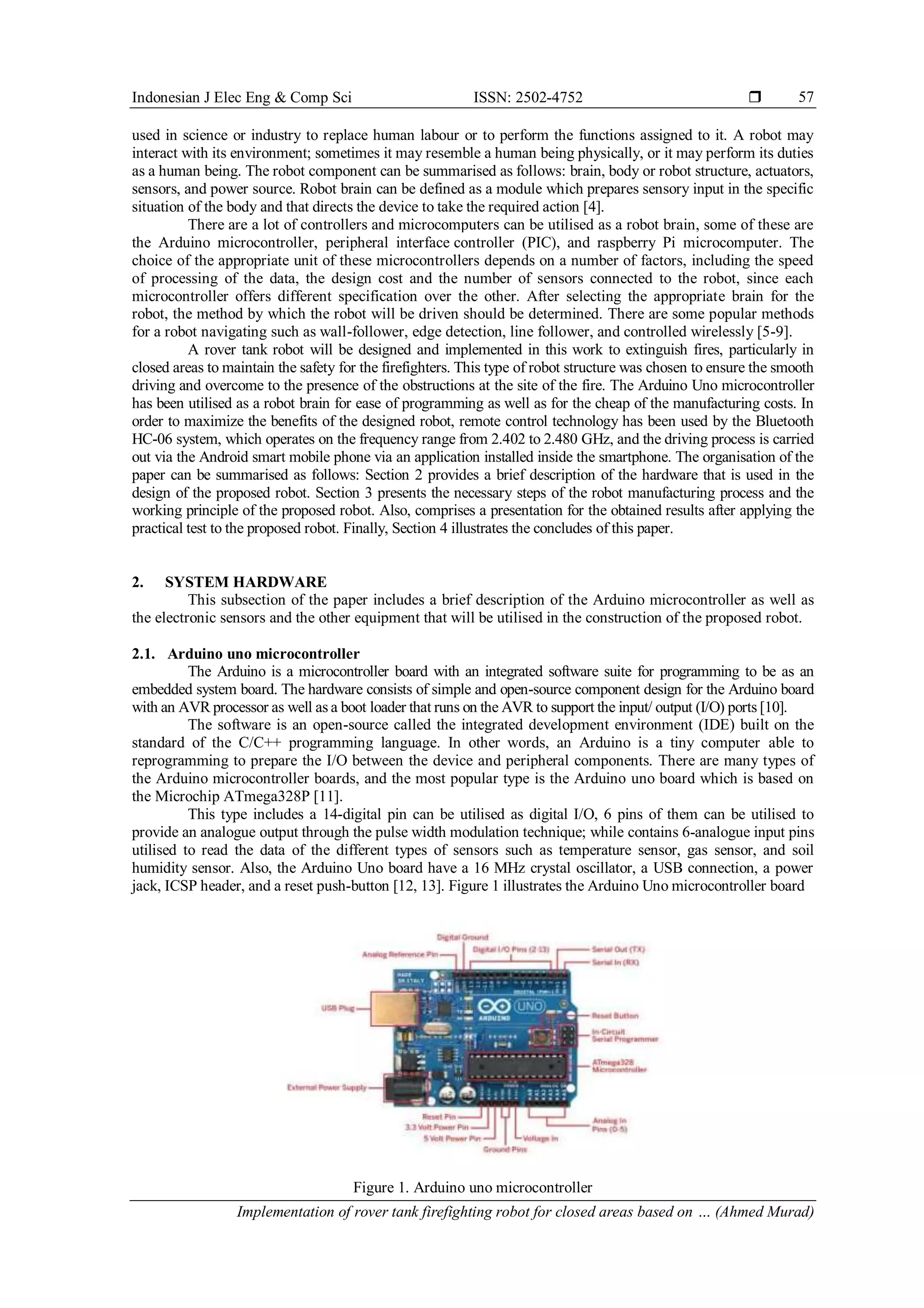 Implementation of rover tank firefighting robot for closed areas based on arduino ...