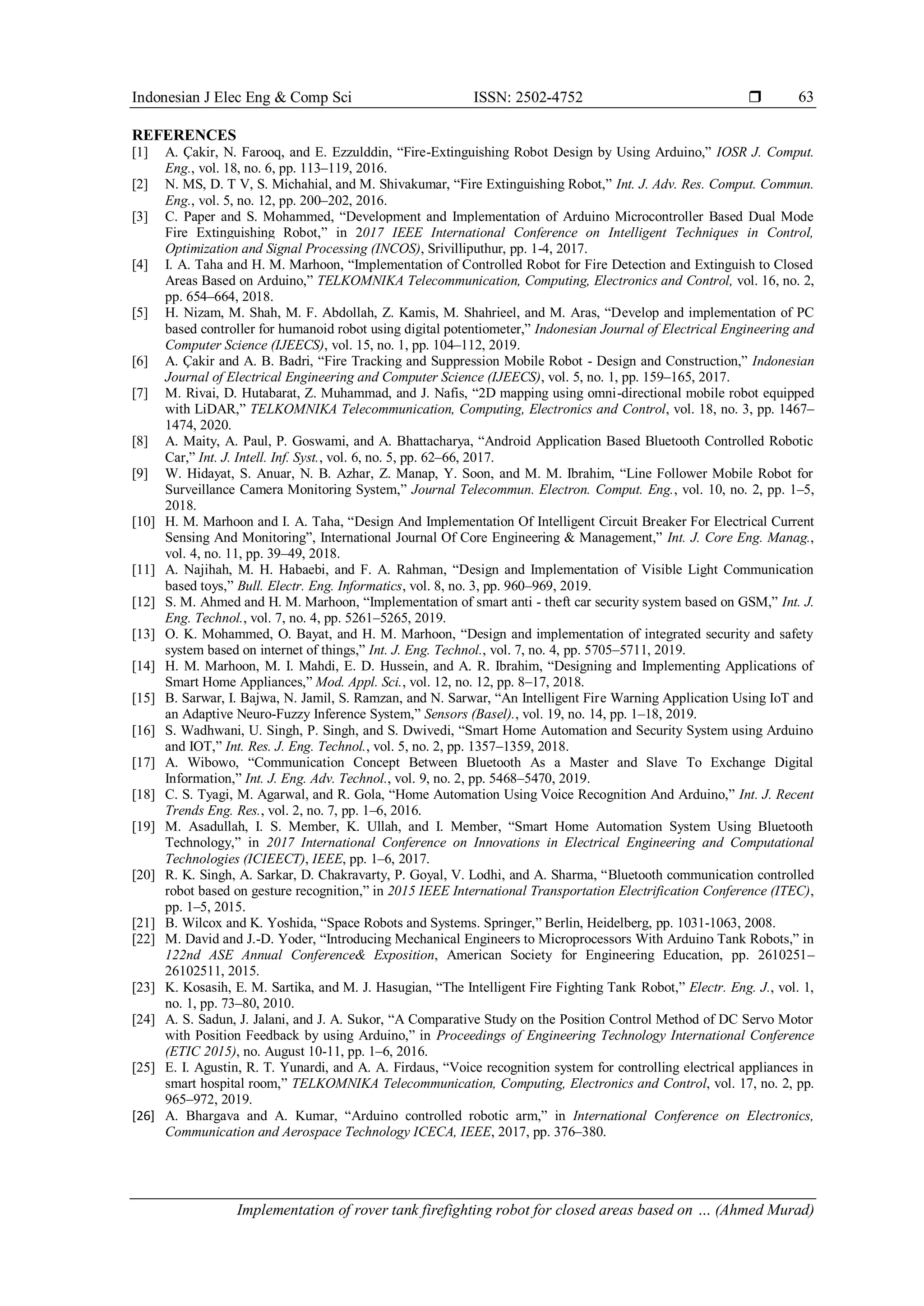 Implementation of rover tank firefighting robot for closed areas based ...