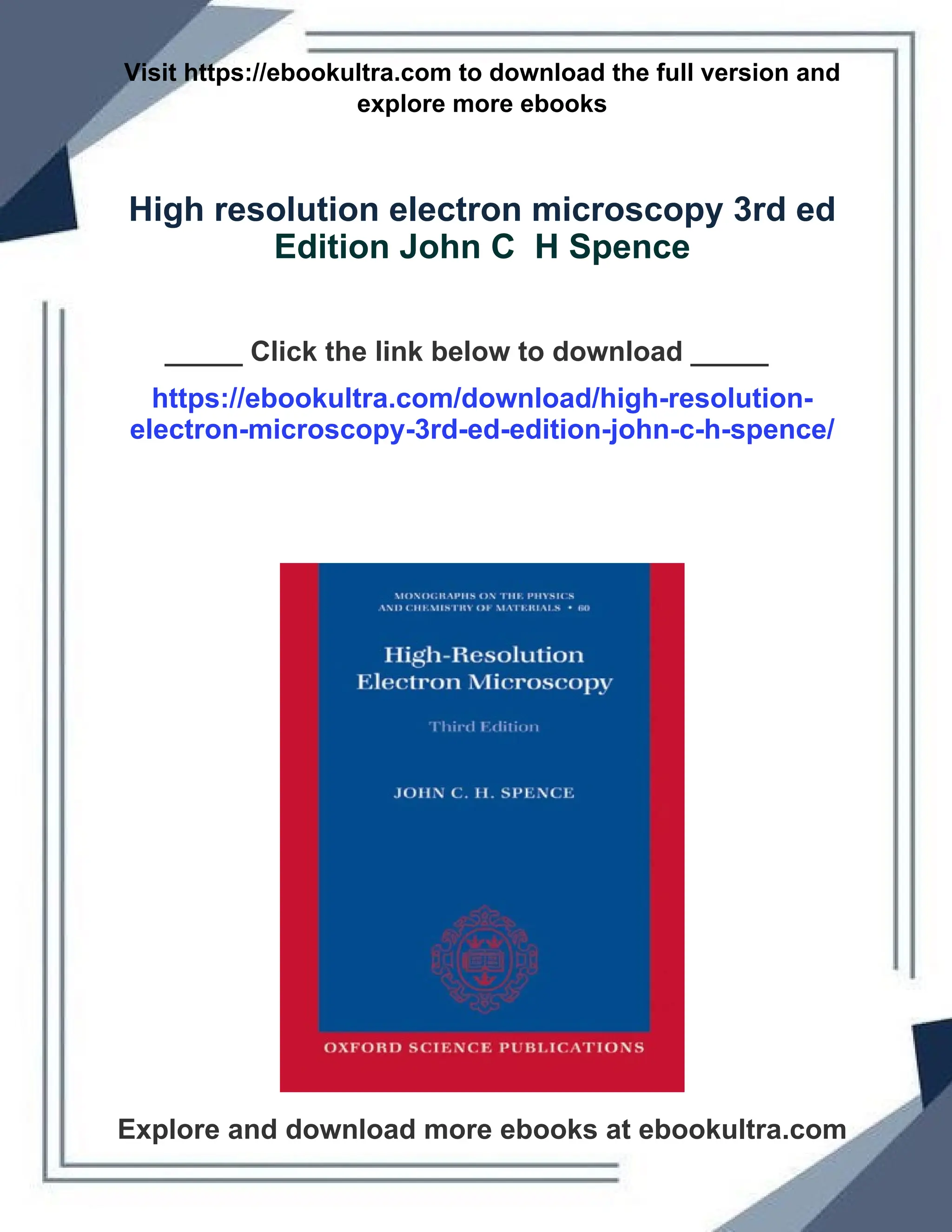 High resolution electron microscopy 3rd ed Edition John C H Spence | PDF