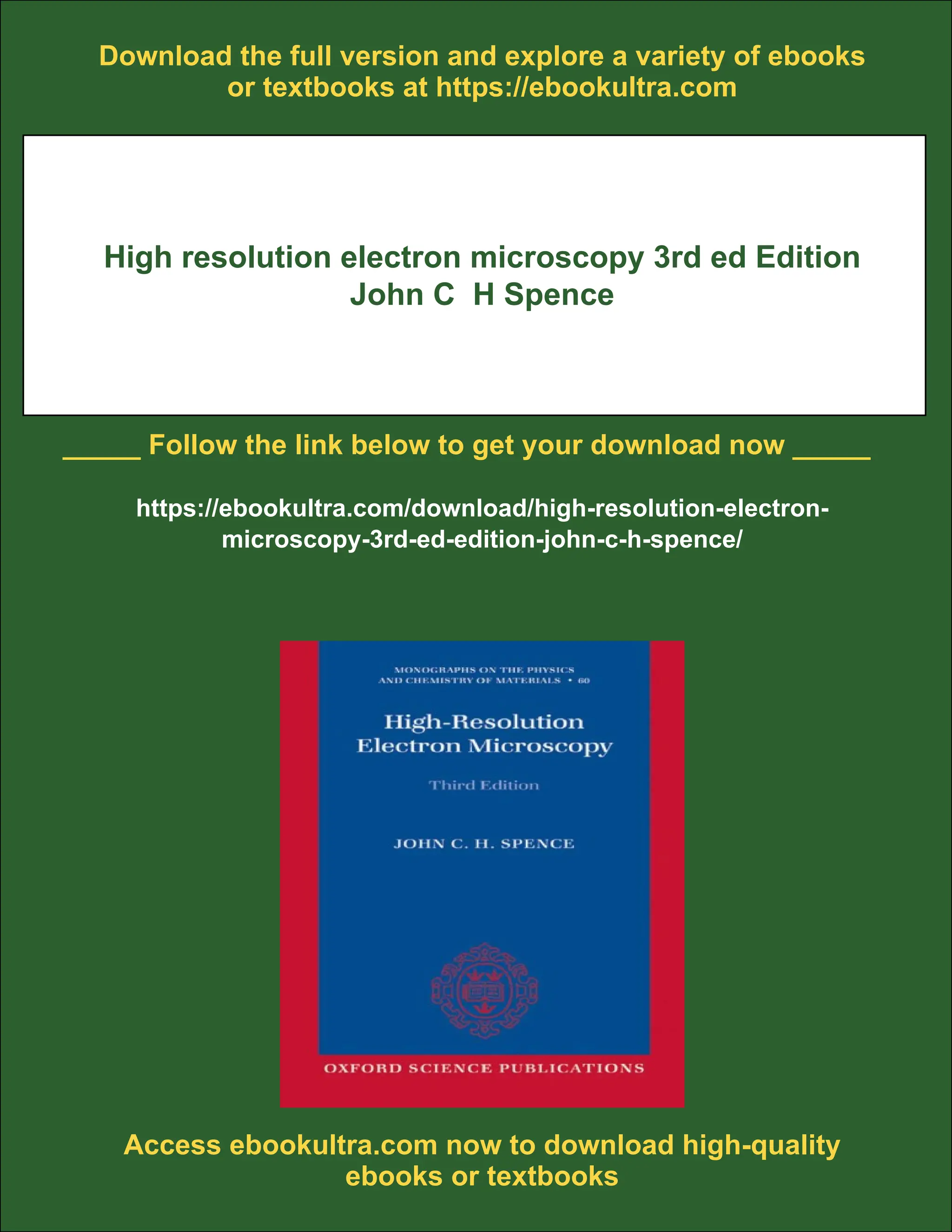 High resolution electron microscopy 3rd ed Edition John C H Spence | PDF