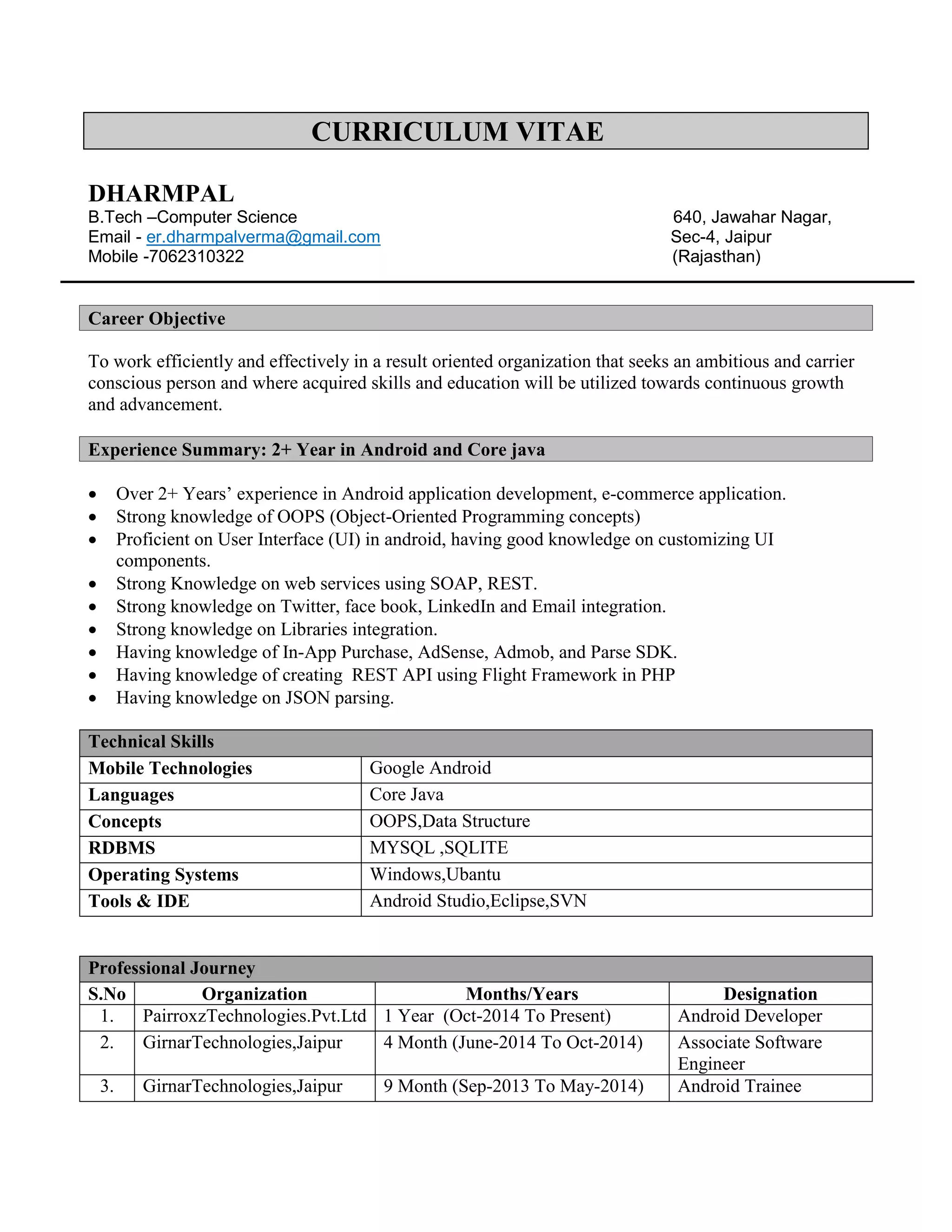 Dharmpal Verma Resume | PDF | Operating Systems | Computer Software and ...