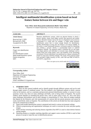 Intelligent multimodal identification system based on local feature fusion between iris and ...