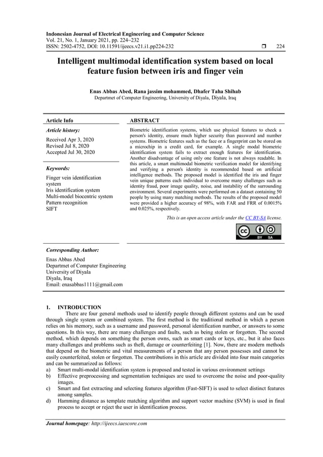 Intelligent multimodal identification system based on local feature fusion between iris and ...