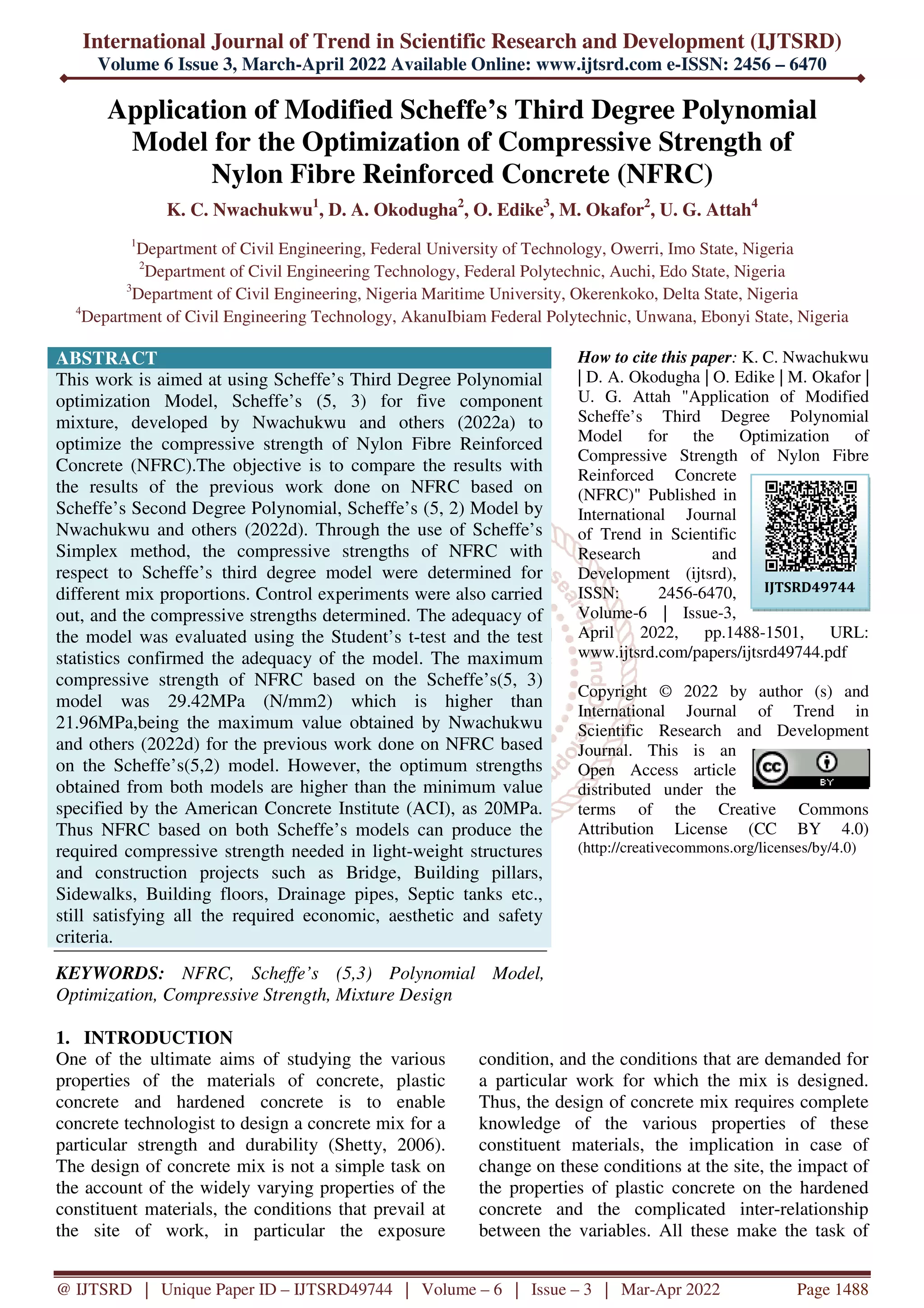 Application of Modified Scheffe’s Third Degree Polynomial Model for the ...