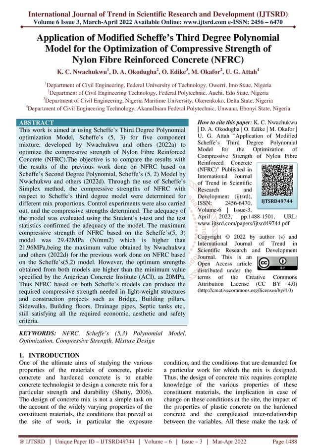 Application of Modified Scheffe’s Third Degree Polynomial Model for the ...