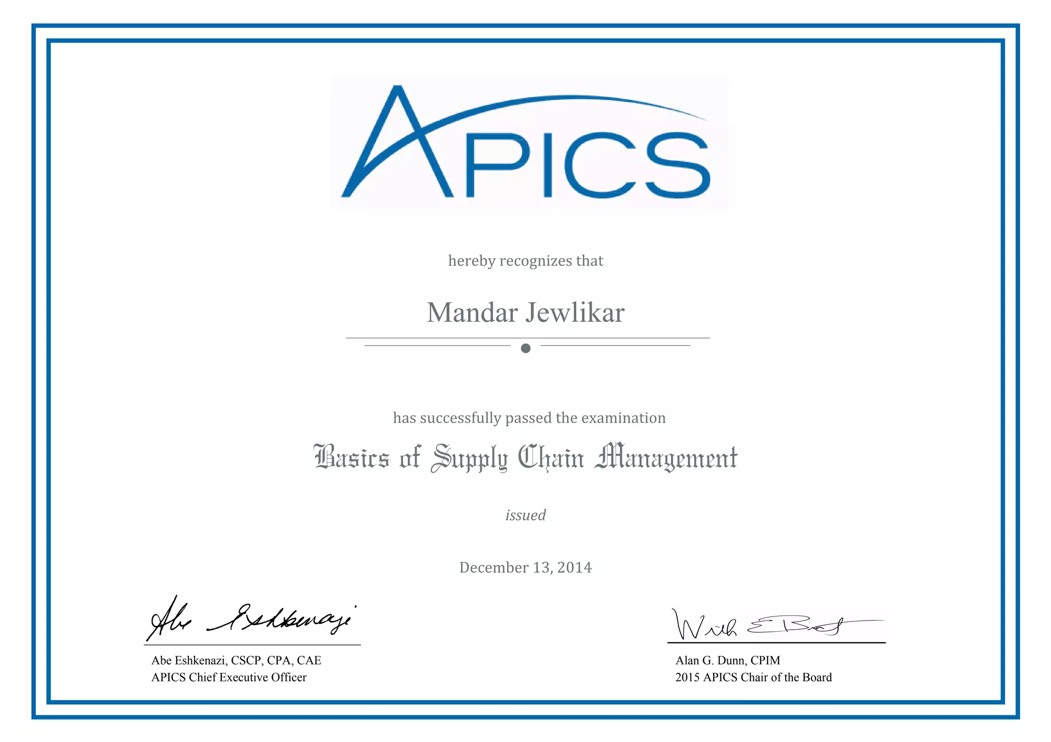 APICS_CPIM_BSCM Certificate | PDF