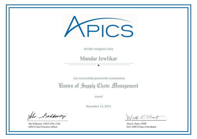 APICS_CPIM_BSCM Certificate | PPT