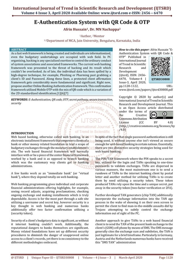E Authentication System With Qr Code And Otp Pdf