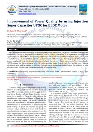 Improvement of Power Quality by using Injection Super Capacitor UPQC for BLDC Motor | PDF