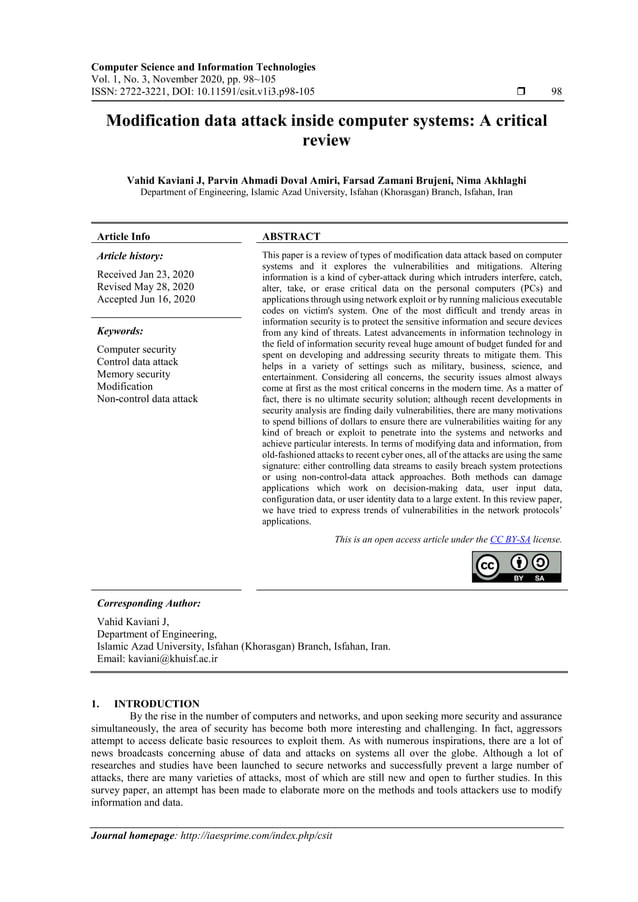 Modification data attack inside computer systems: A critical review | PDF