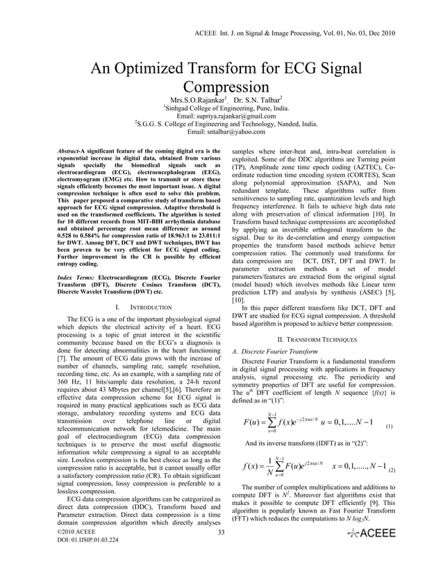 An Optimized Transform for ECG Signal Compression | PDF