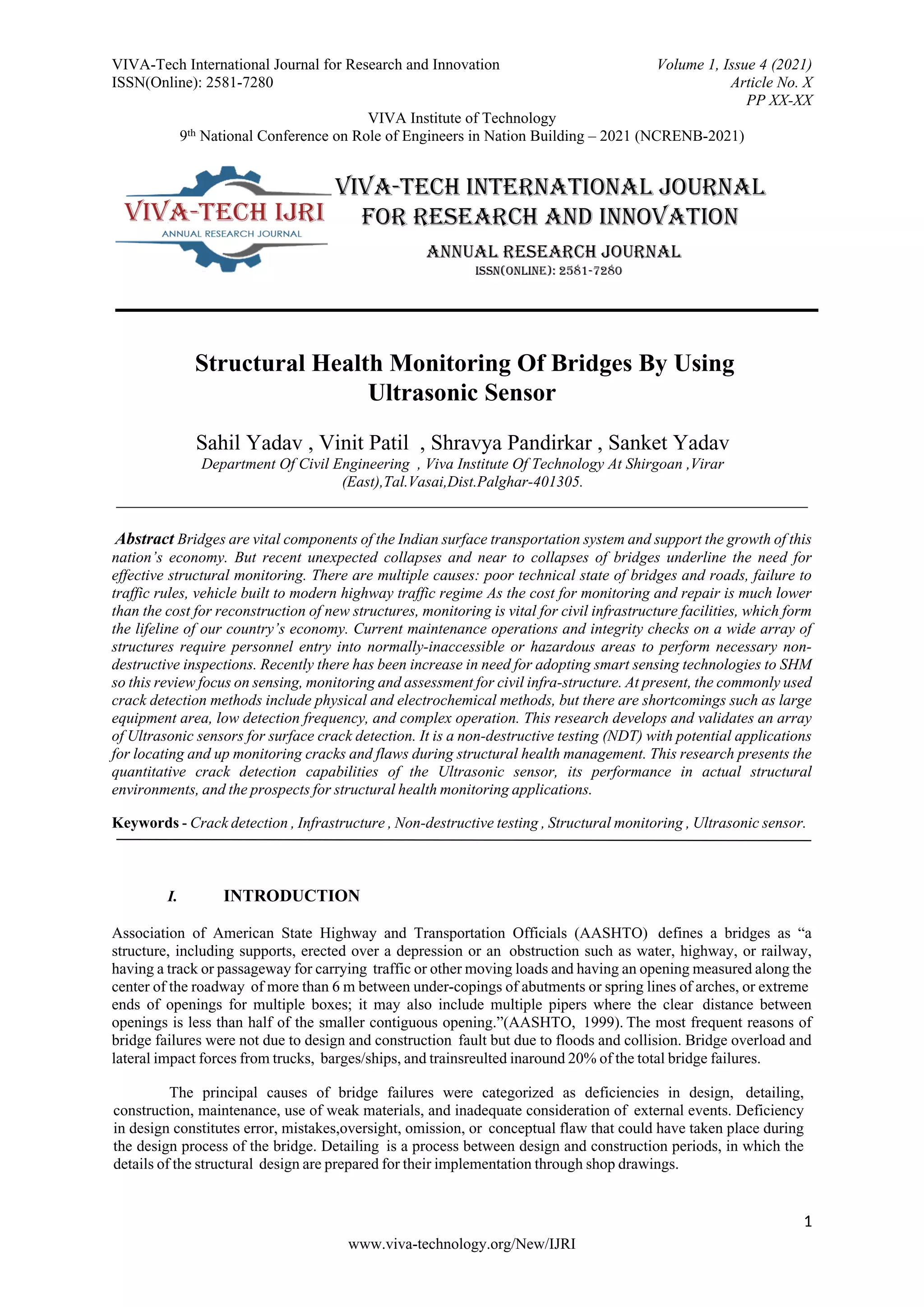 Structural Health Monitoring Of Bridges By Using Ultrasonic Sensor | PDF