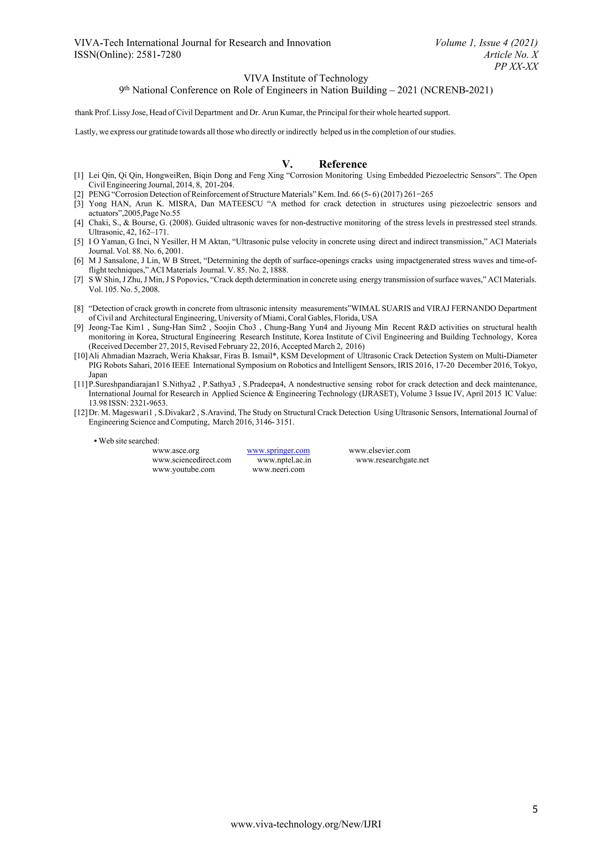 Structural Health Monitoring Of Bridges By Using Ultrasonic Sensor Pdf
