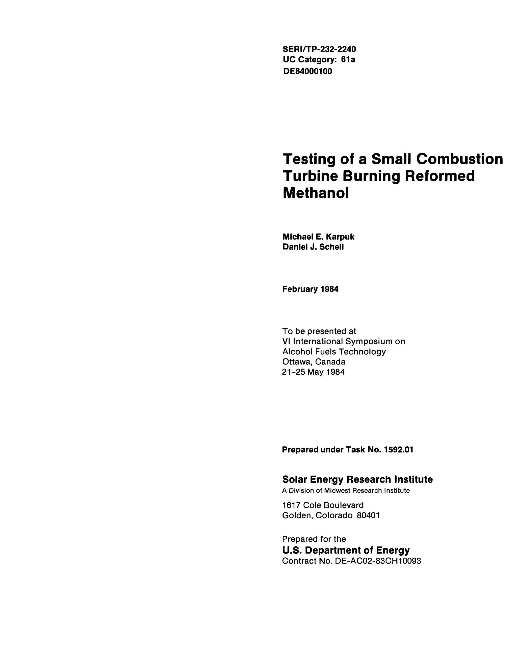 Testing a small combustion turbine with methanol | PDF