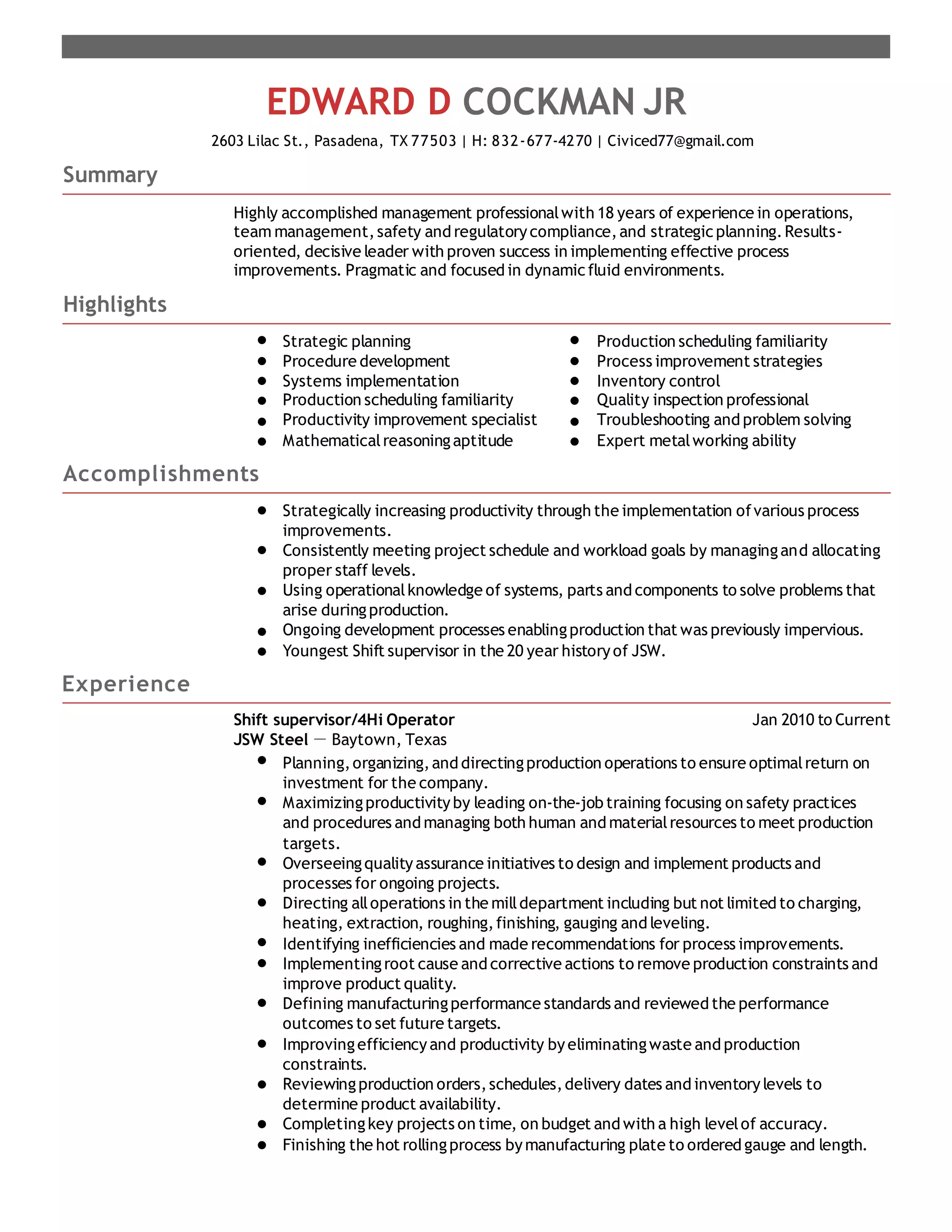 Edward D Cockman Jr Resume | DOCX