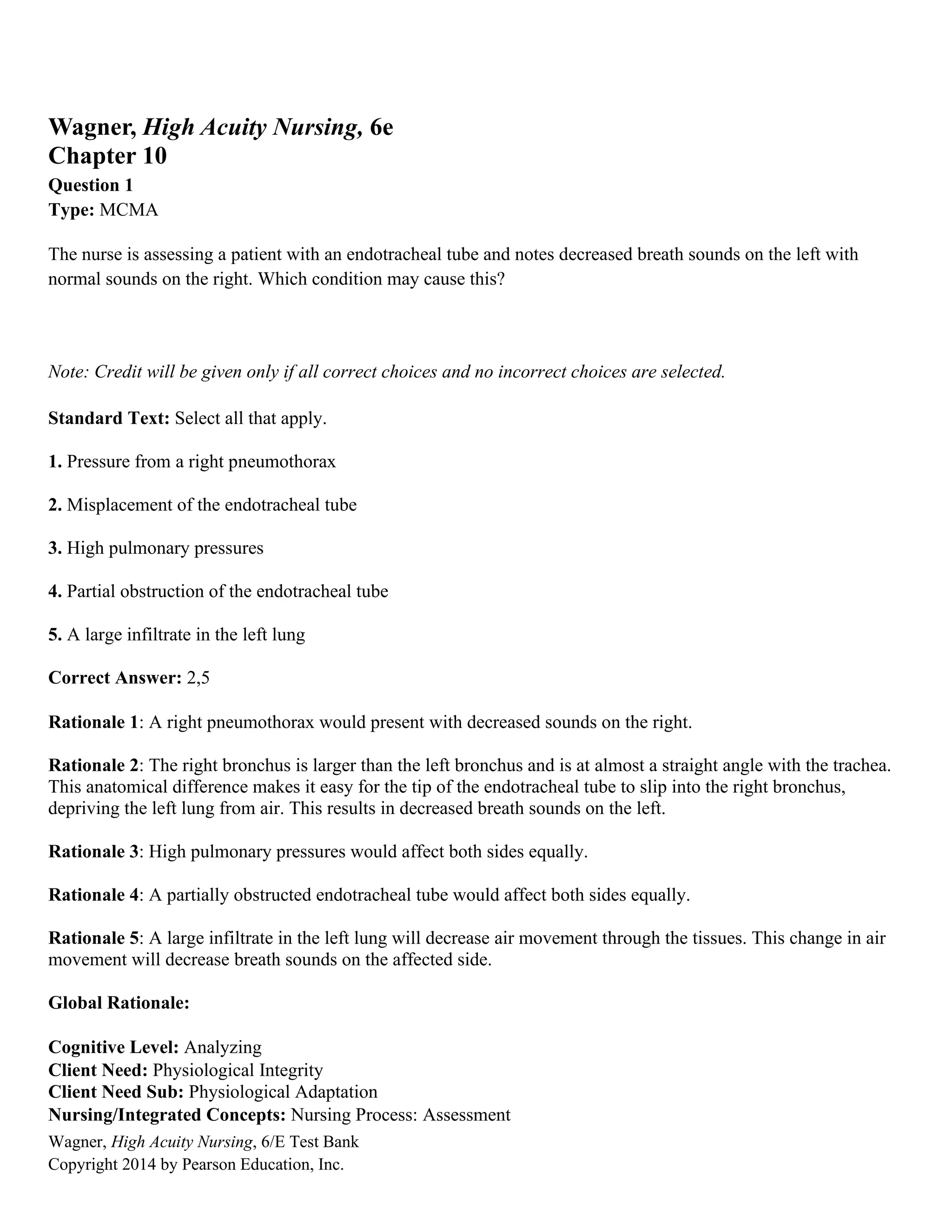 High Acuity Nursing 6th Edition Wagner Test Bank | PDF