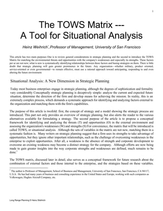 22462134 the-tows-matrix-a-tool-for-situational-analysis | PDF | Business Administration | Business