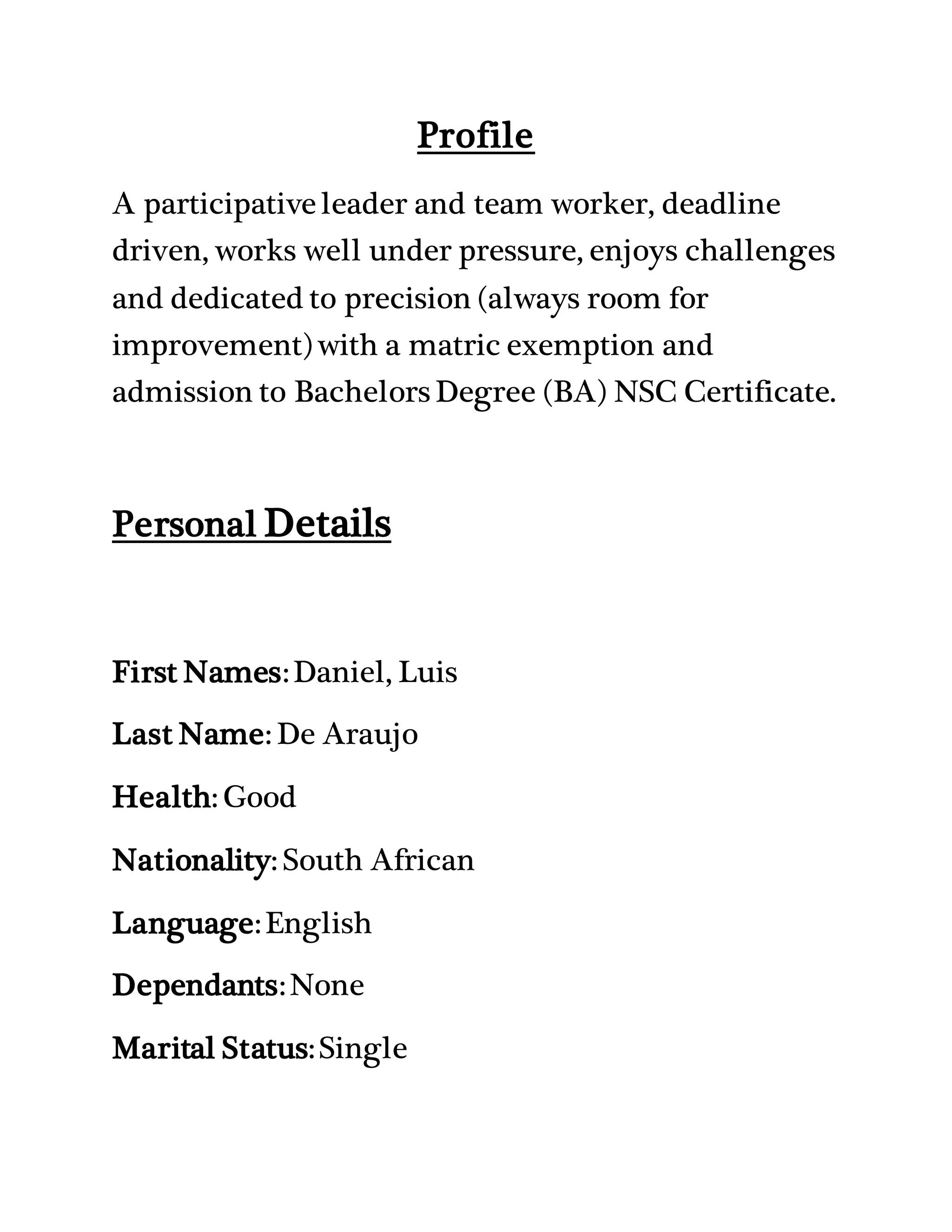 Curriculum Vitae Daniel De Araujo | DOCX