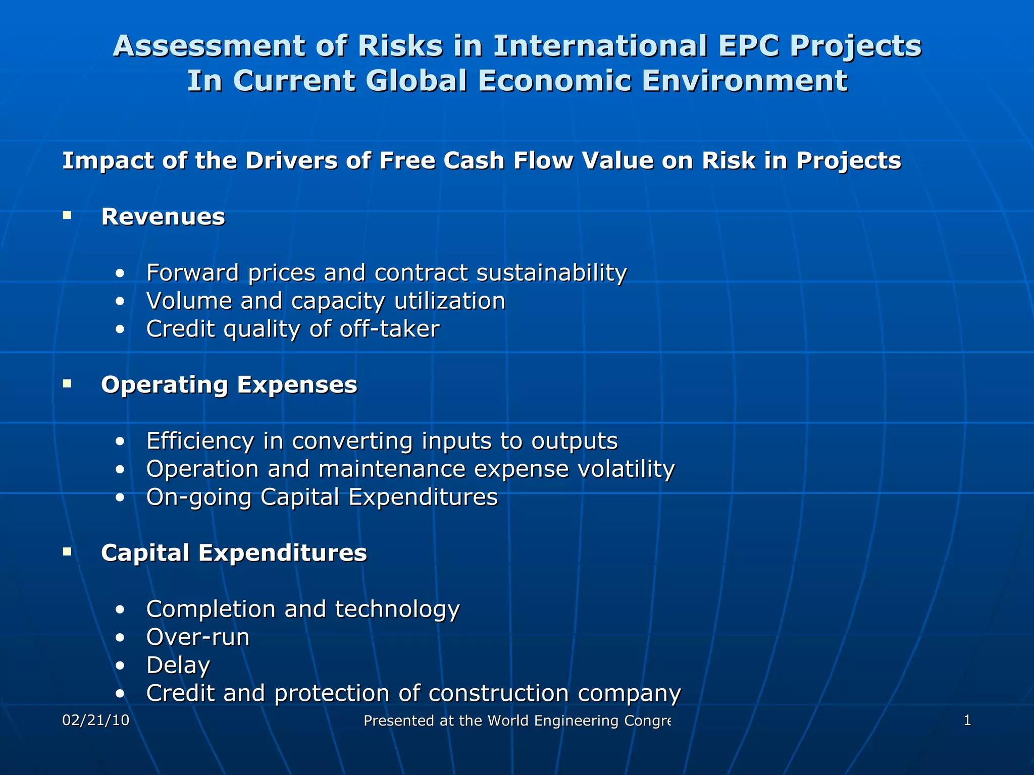 Assessment of Risks in International EPC Projects Reference Current ...