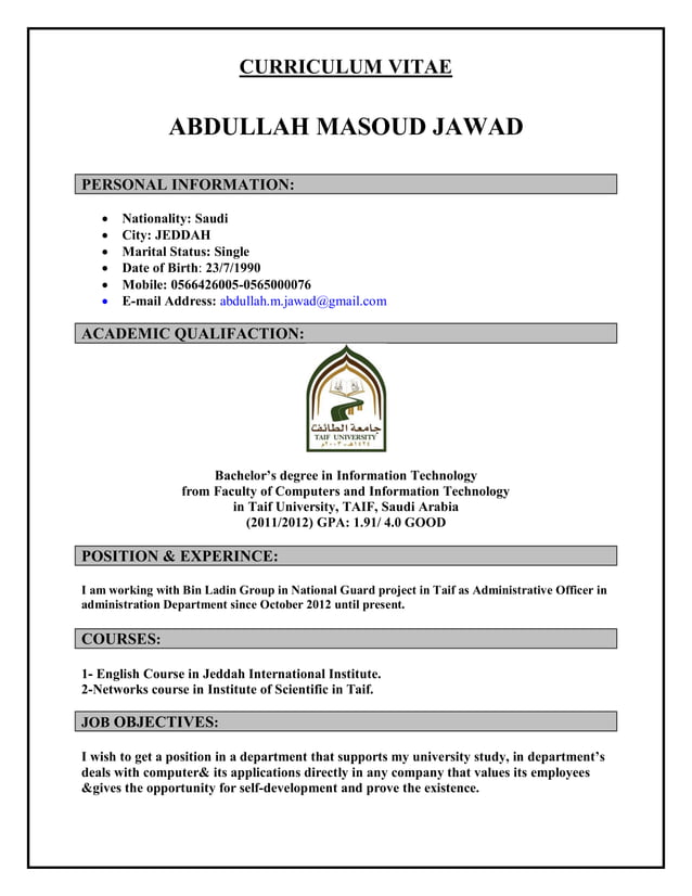 ABDULLAH JAWAD CV (1) | PDF | Education