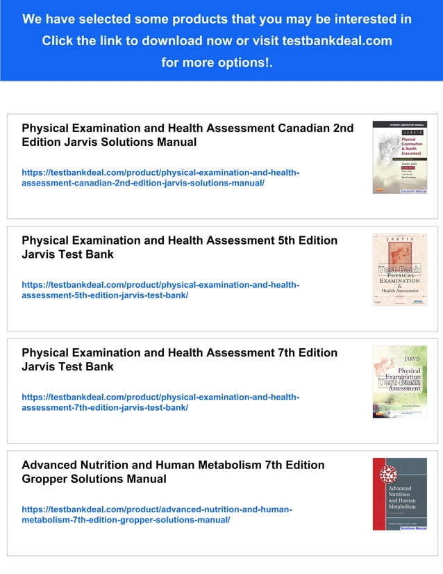 Physical Examination and Health Assessment 2nd Edition Jarvis Test Bank ...