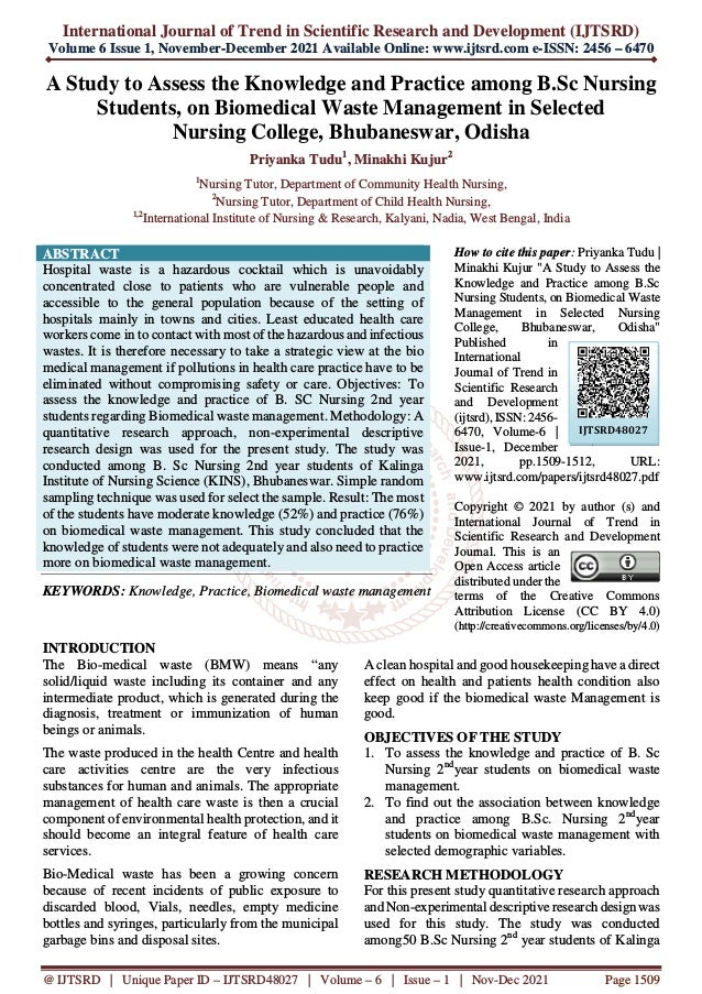 A Study to Assess the Knowledge and Practice among B.Sc Nursing ...