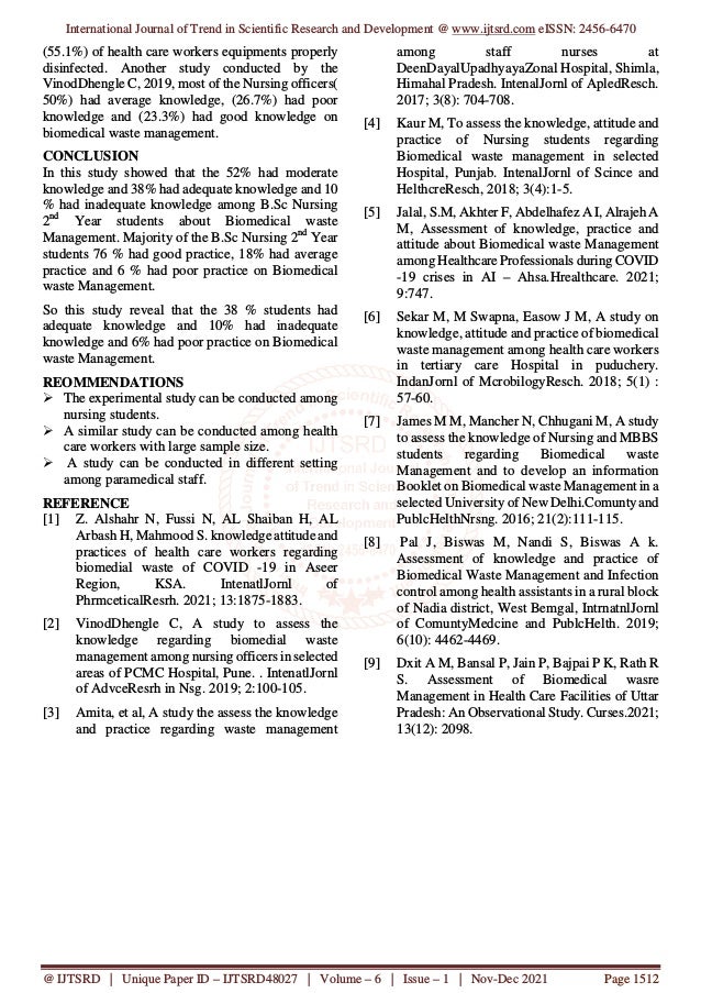 A Study to Assess the Knowledge and Practice among B.Sc Nursing ...