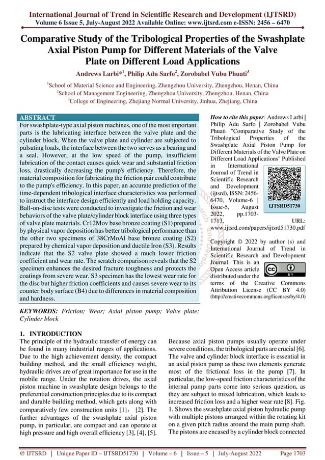 Comparative Study of the Tribological Properties of the Swashplate Axial Piston Pump for ...