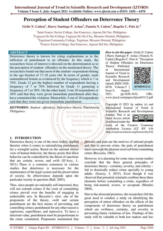 Perception of Student Offenders on Deterrence Theory | PDF