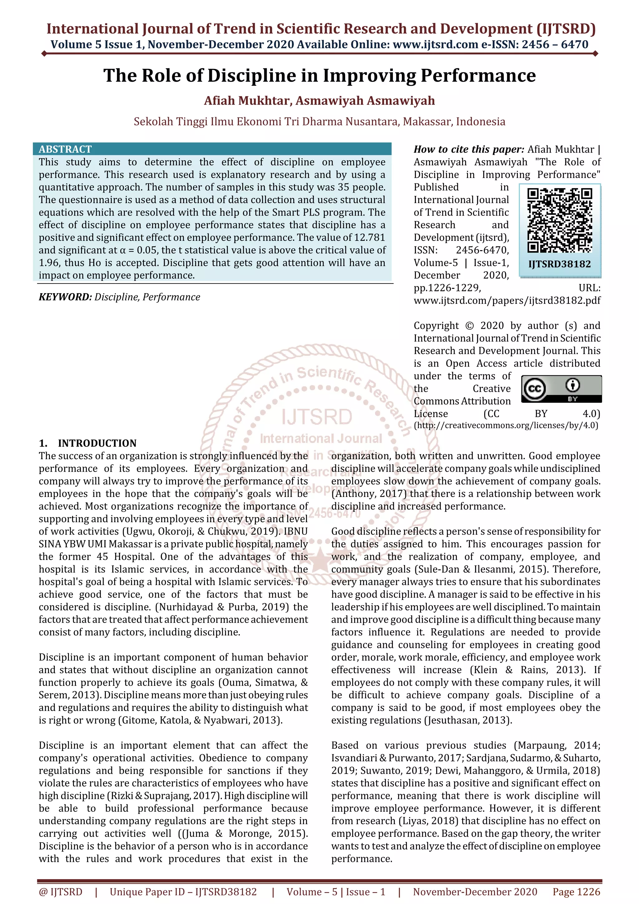 The Role of Discipline in Improving Performance | PDF