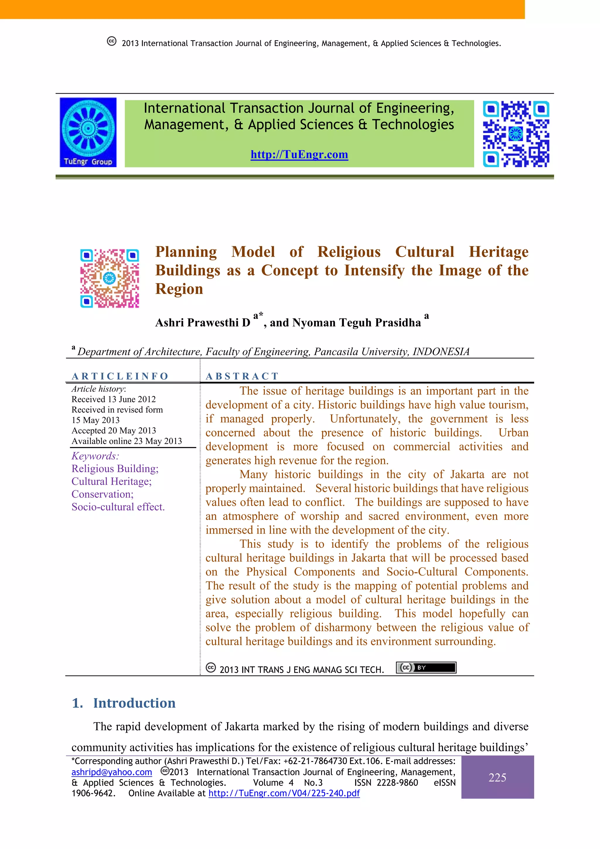 Planning Model of Religious Cultural Heritage Buildings as a Concept to ...