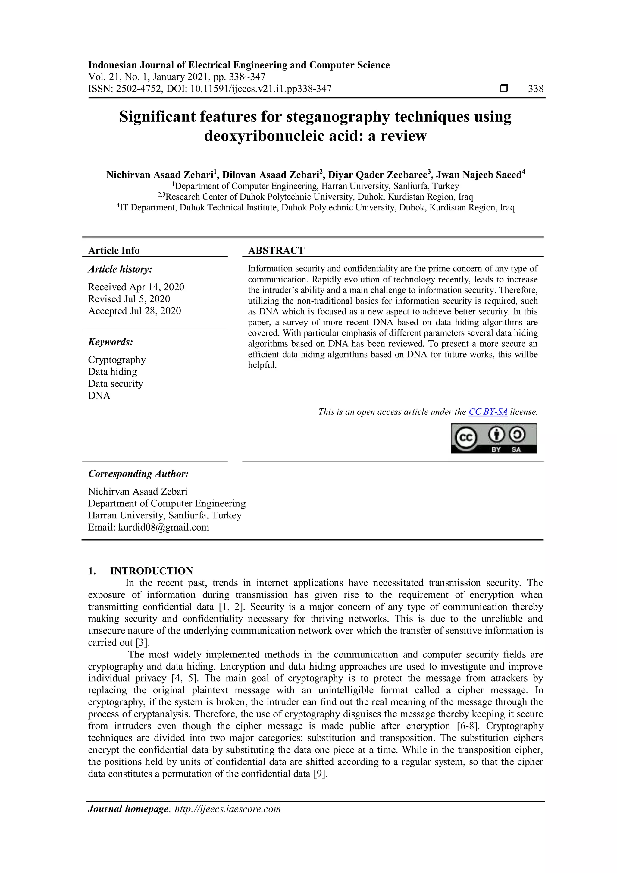 Significant features for steganography techniques using deoxyribonucleic acid: a review | PDF ...