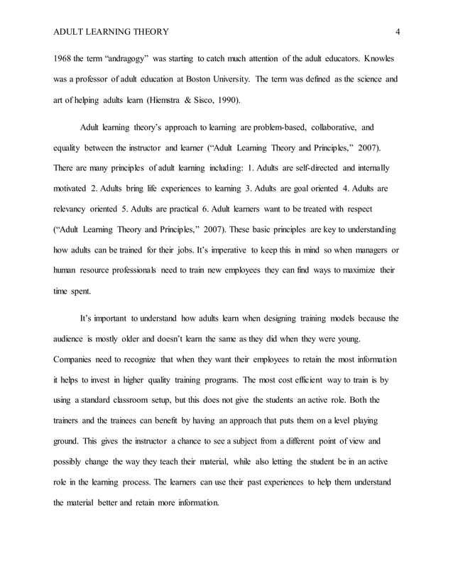 Adult Learning Theory paper | DOCX