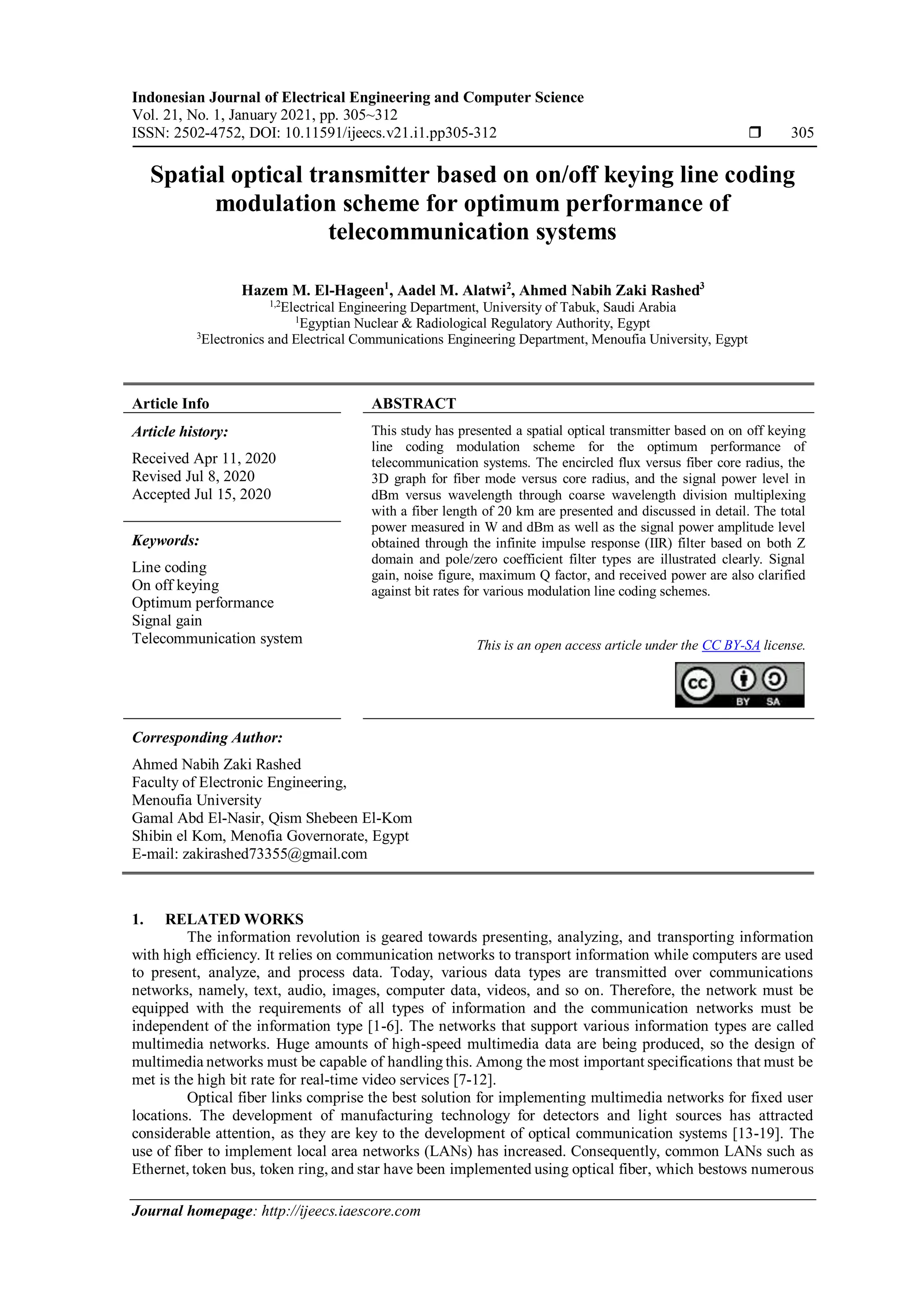 Spatial Optical Transmitter Based On Onoff Keying Line Coding Modulation Scheme For Optimum
