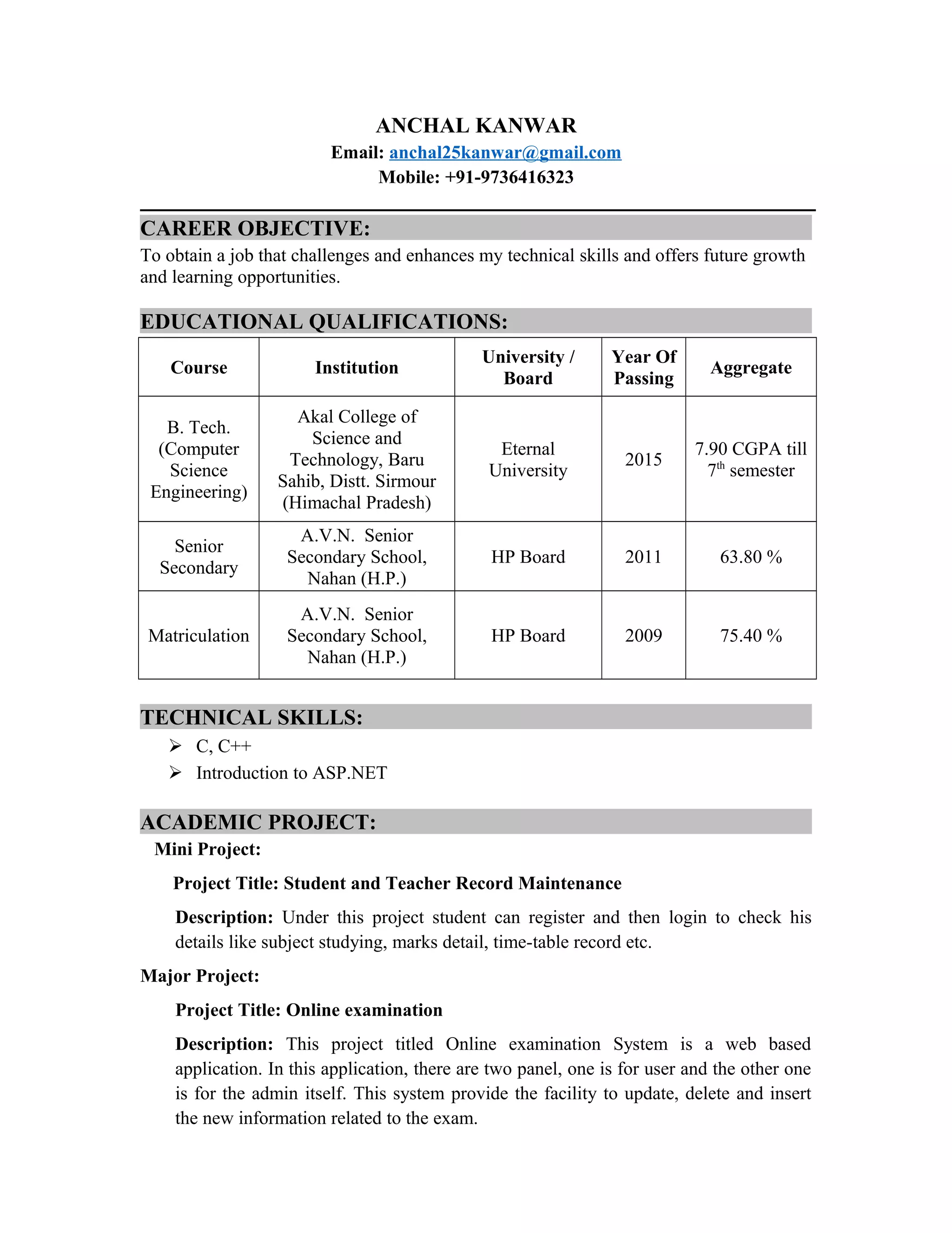 Anchal Resume new | PDF