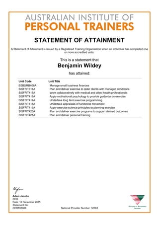 Certificate IV in Fitness SIS40210 AIPT Transcript P1 and 2 | PDF