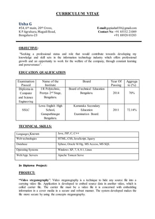 Usha Resume | DOCX | Web Development | Internet