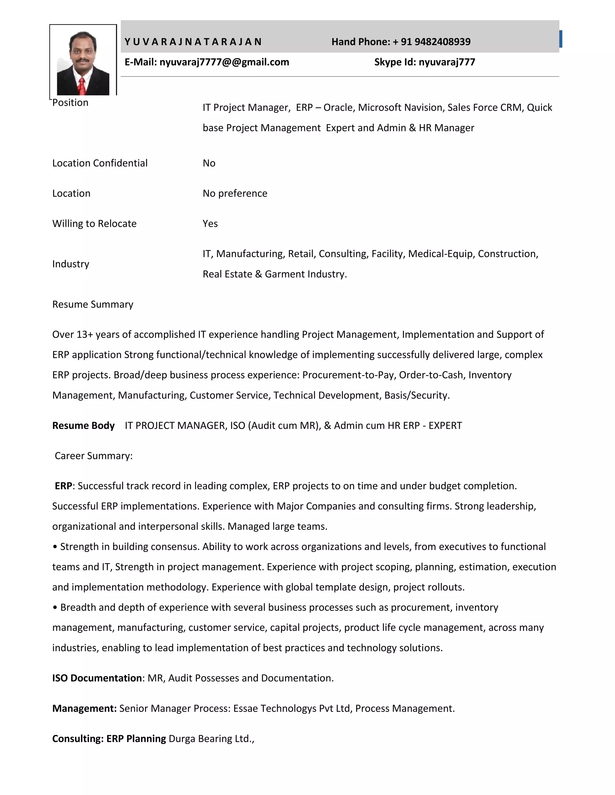 Profile Yuvaraj Natarajan | PDF