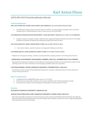 Karl Olson Resume Geology Version 2016 | DOCX