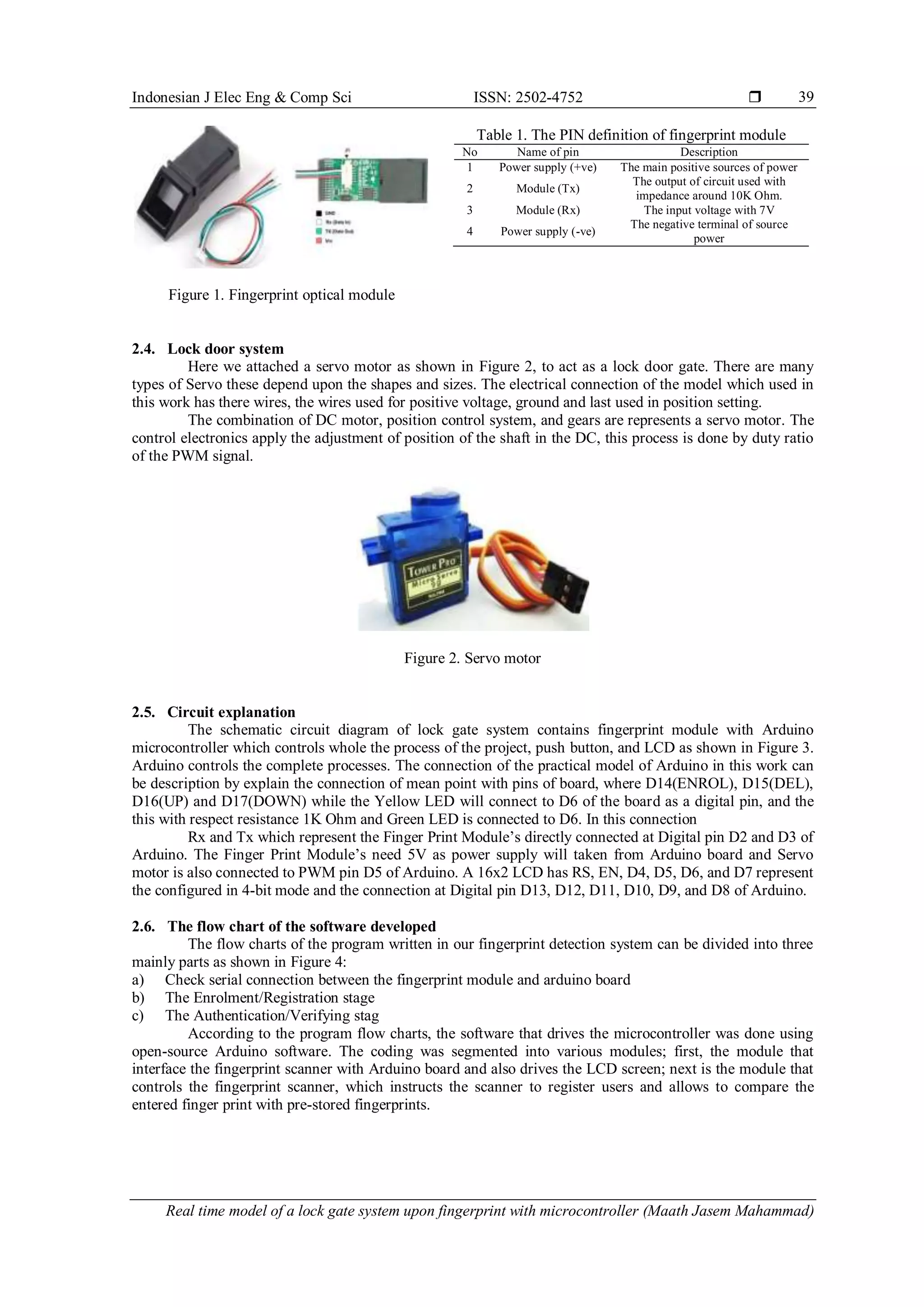 Real time model of a lock gate system upon fingerprint with microcontroller | PDF